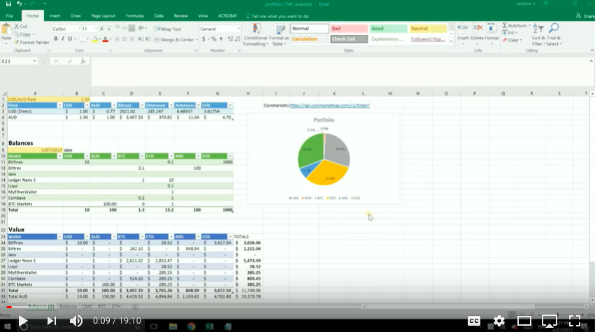 Tutorial Auto Updating Cryptocurrency Portfolio On Excel Spreadsheet