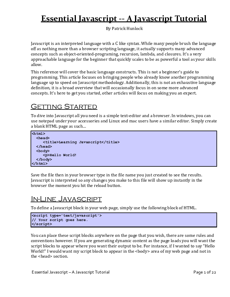 Essential Javascript A Javascript Tutorial Eloquens