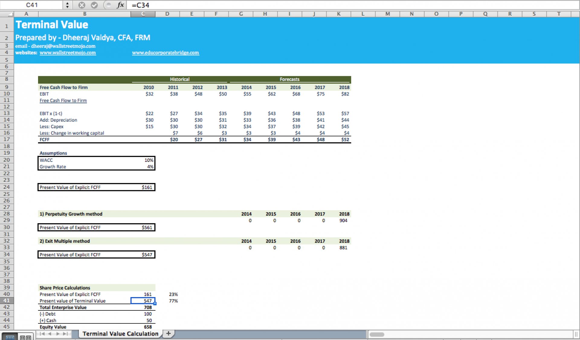 Terminal Value Calculation Excel Template Eloquens Lupon gov ph