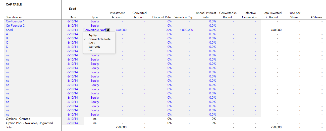 Startup Cap Table Template - Excel Model - Eloquens
