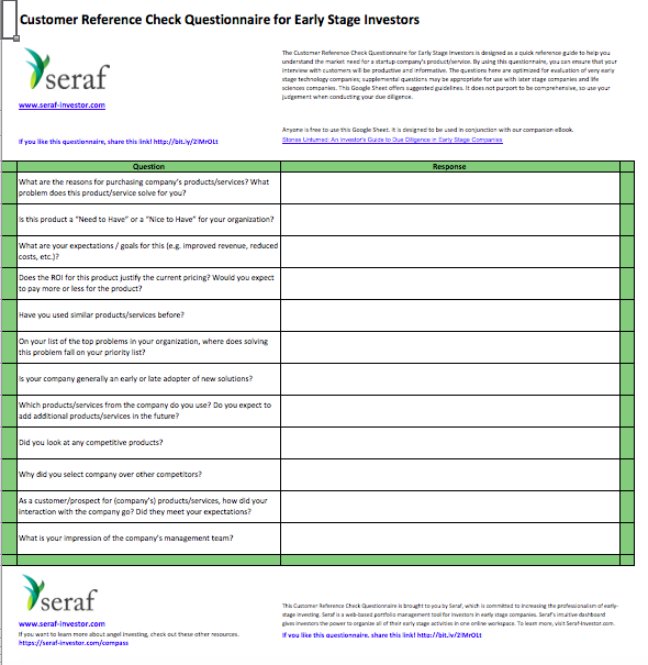 Customer Reference Checklist for Early Stage Investors - Eloquens