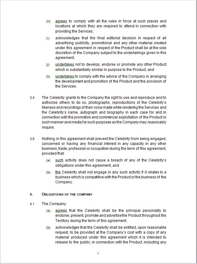 Celebrity Endorsement Agreement Template - Eloquens