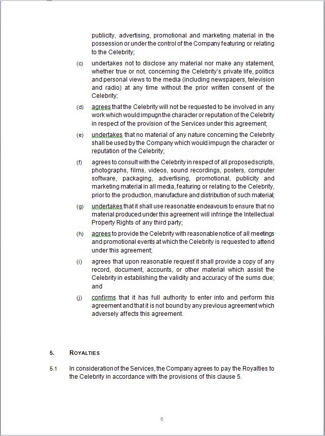 Celebrity Endorsement Agreement Template - Eloquens