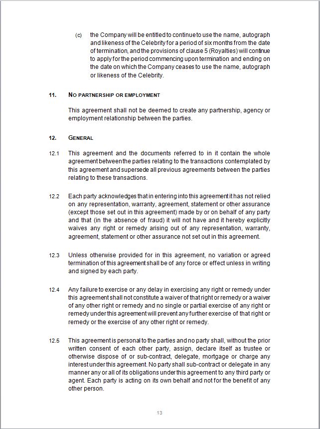 Celebrity Endorsement Agreement Template - Eloquens