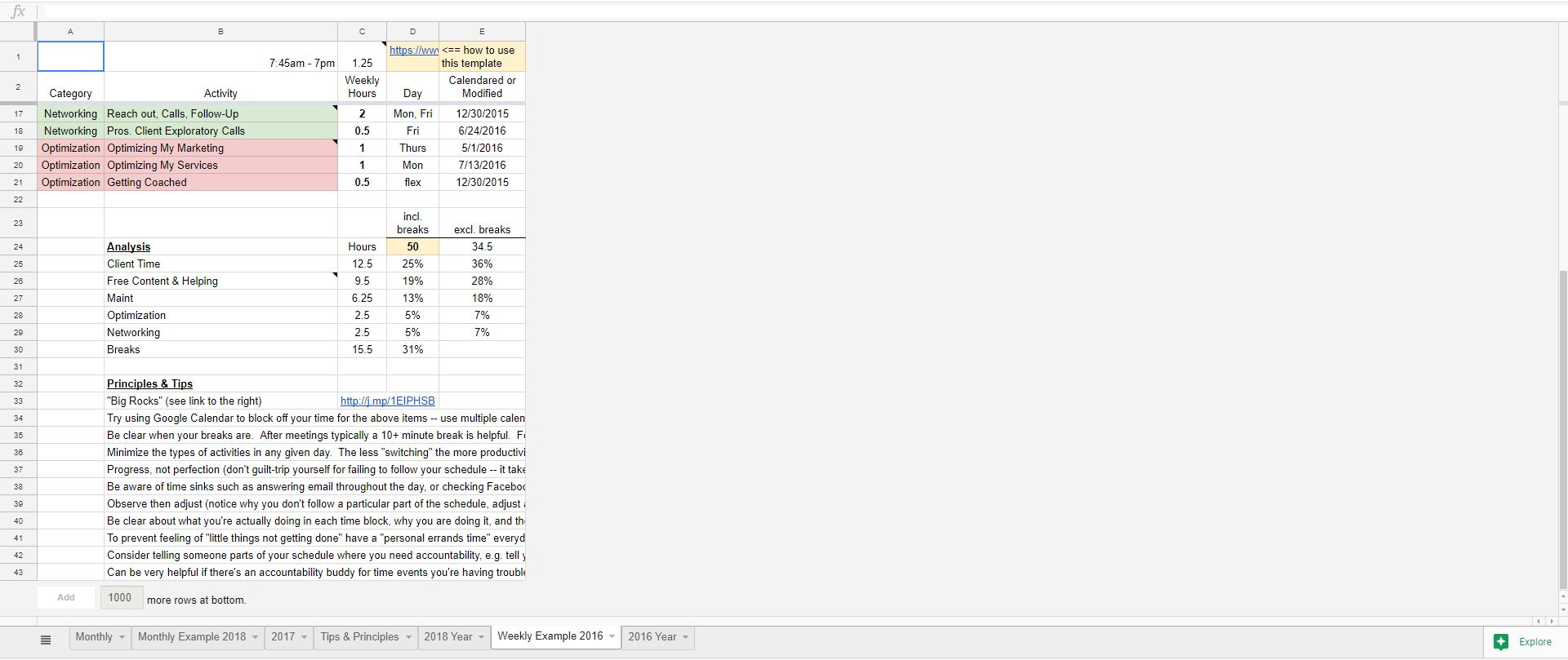 Weekly Schedule Planning Excel Tool - Eloquens
