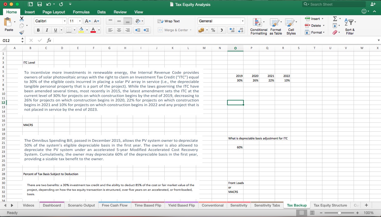 Tax Equity Analysis Excel Model for U.S. Renewable Energy Projects ...