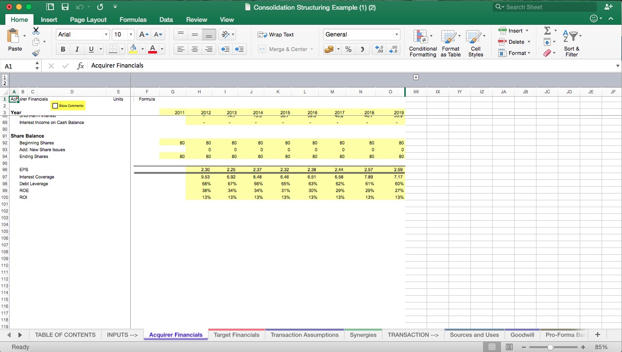 Merger Model - Consolidation of Two Companies - Eloquens