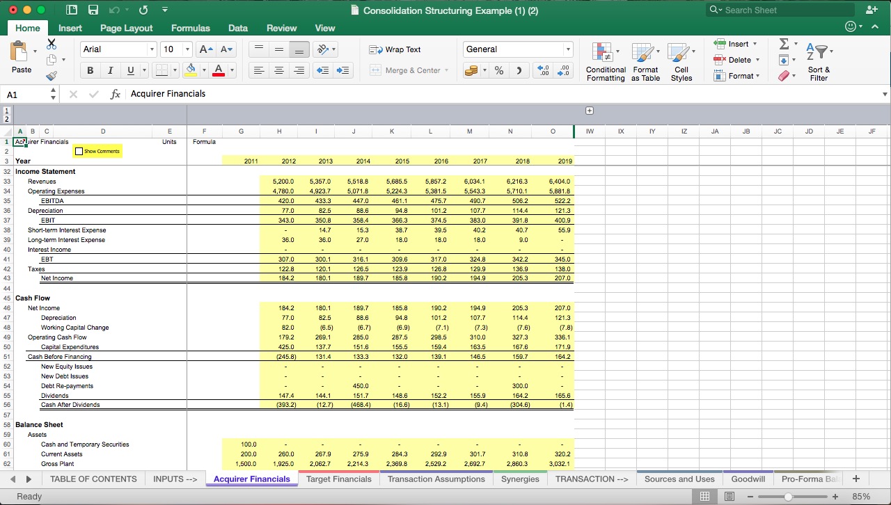 Merger Model - Consolidation of Two Companies - Eloquens