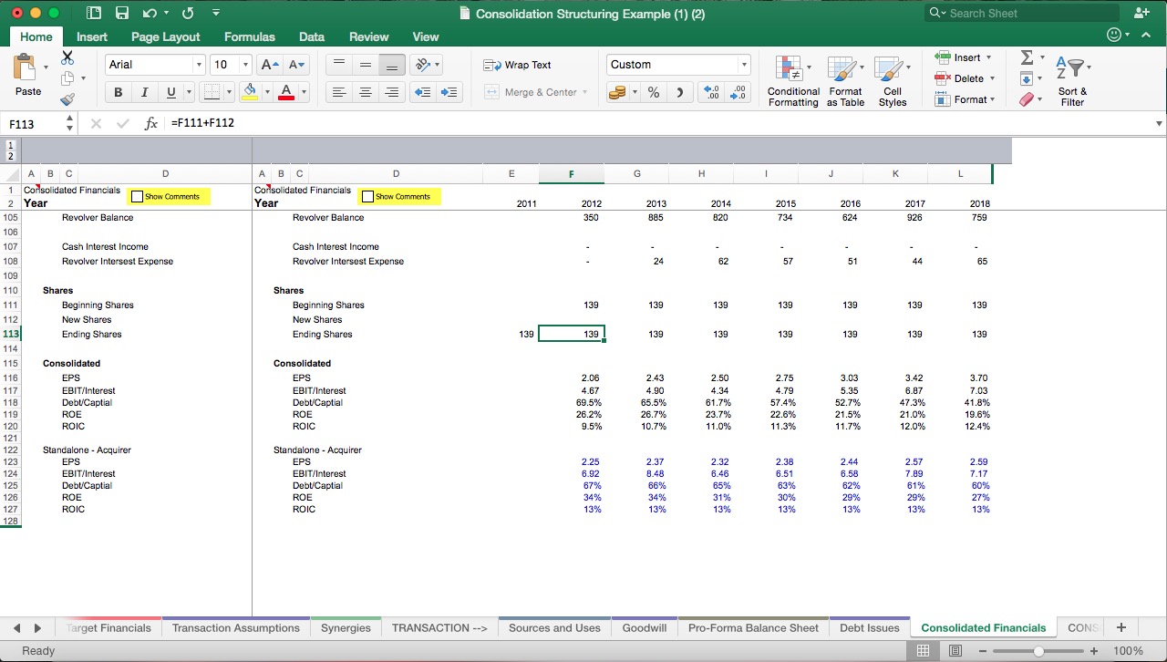 Merger Model - Consolidation of Two Companies - Eloquens
