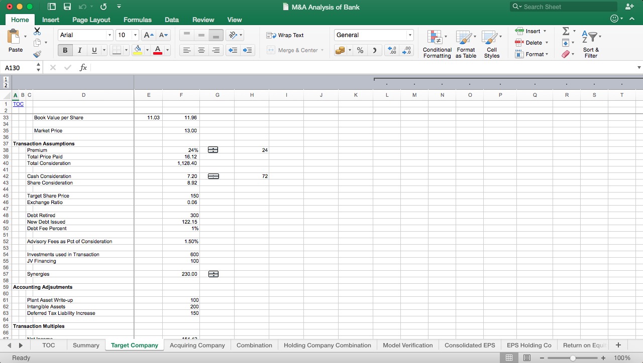 M&A Analysis Bank Excel Model - Eloquens