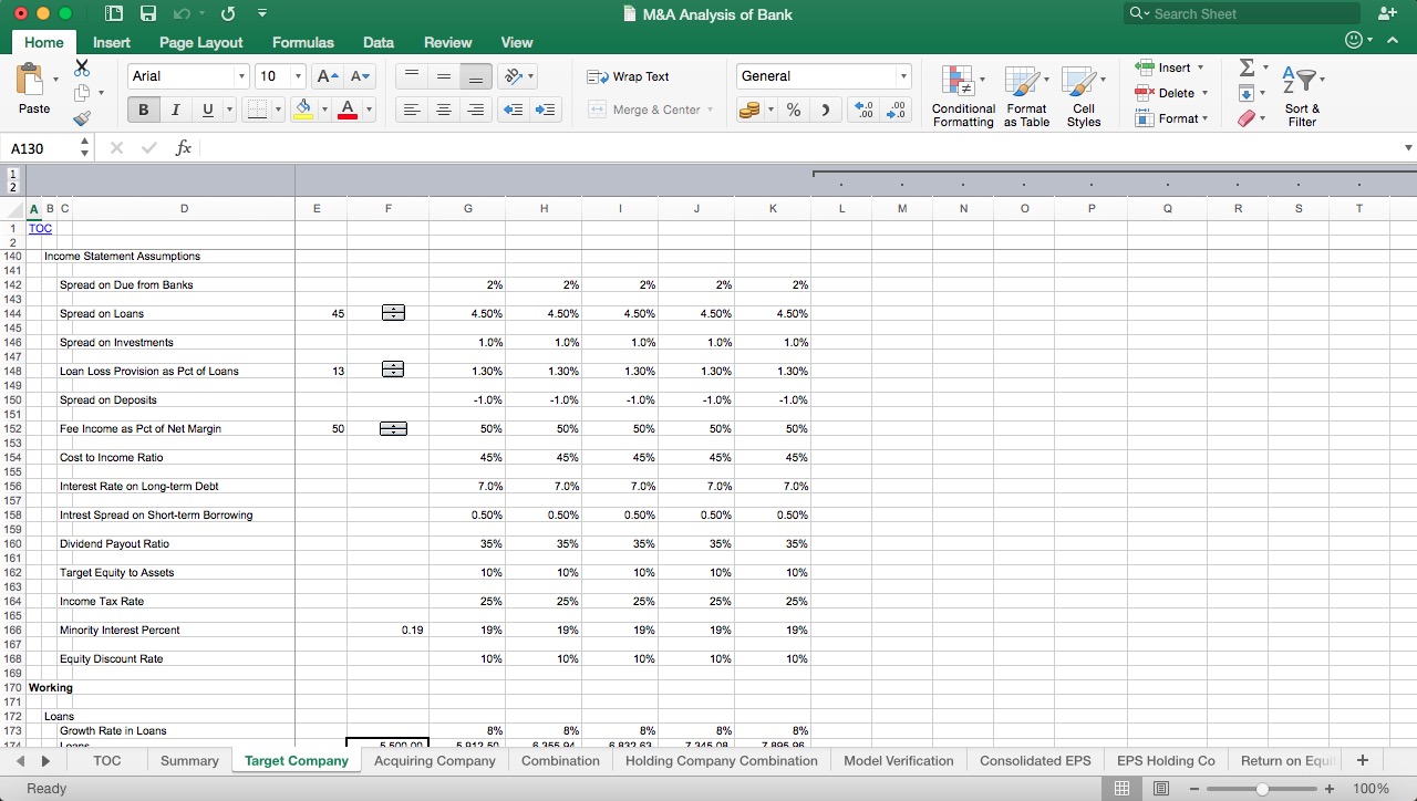 M&A Analysis Bank Excel Model - Eloquens