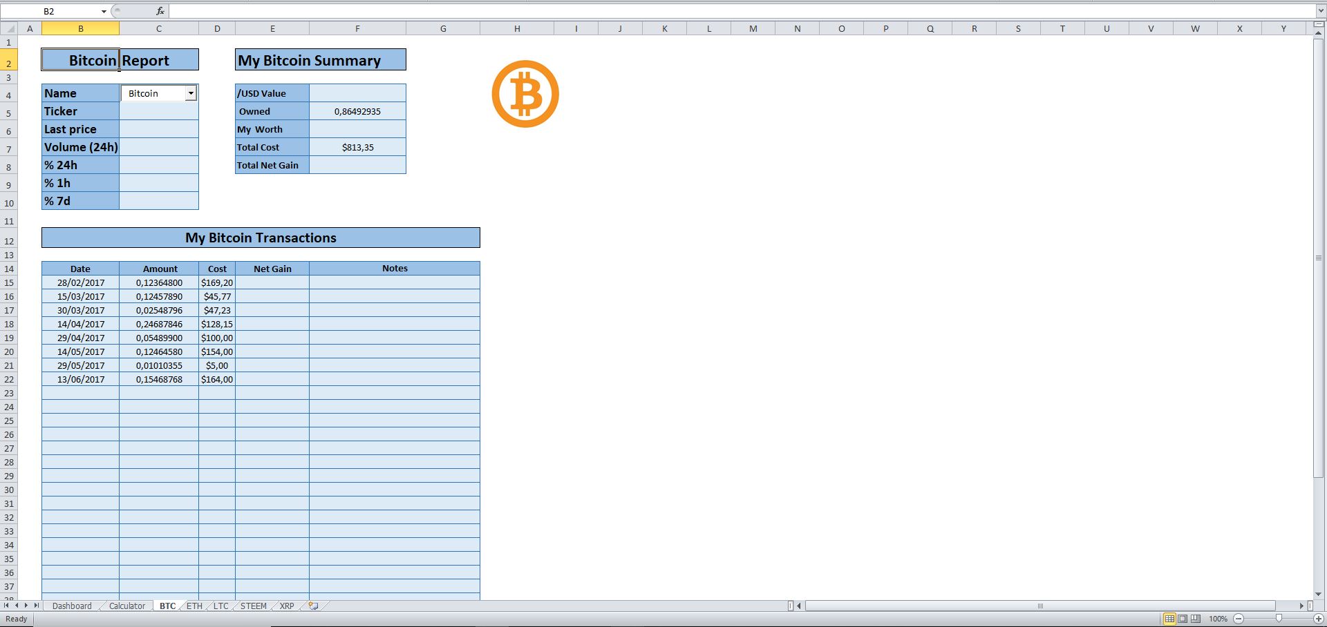 Cryptocurrency Real-time Price Tracker in Excel - Eloquens