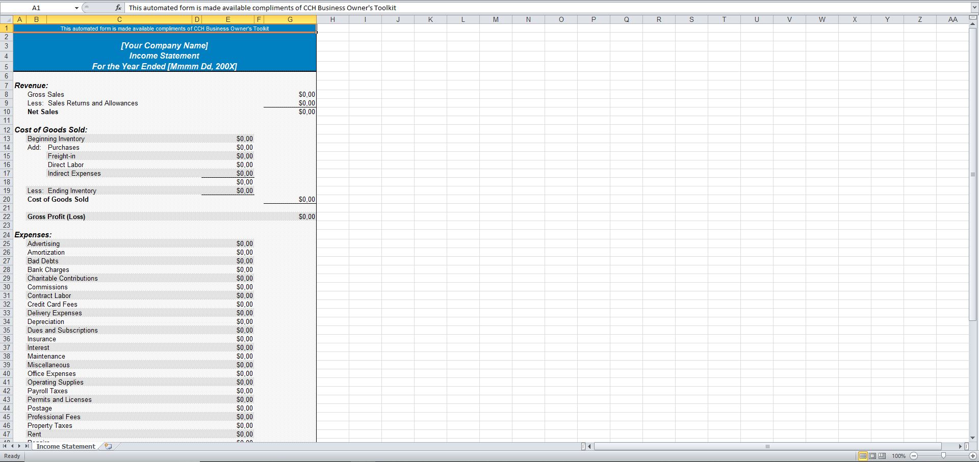 Income Statement Template in Excel - Eloquens