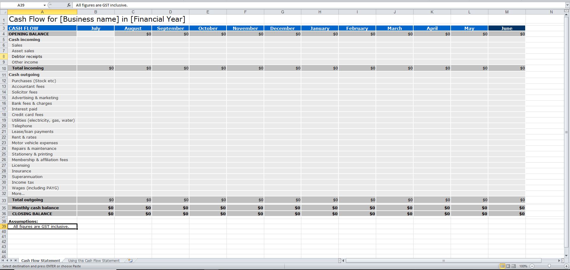 Cash Flow Statement Template in Excel - Eloquens