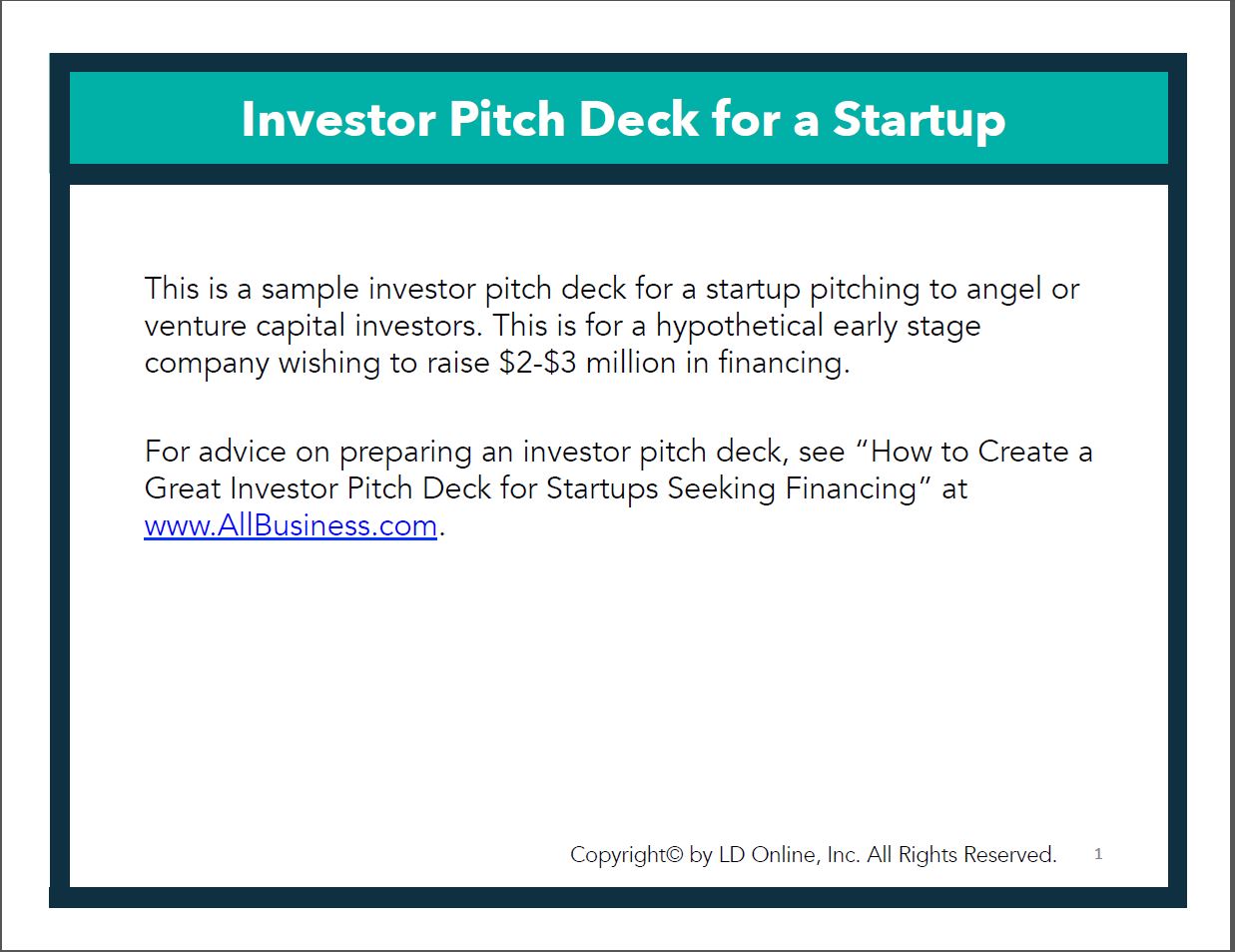 Startup Sample Investor Pitch Deck Template - Eloquens