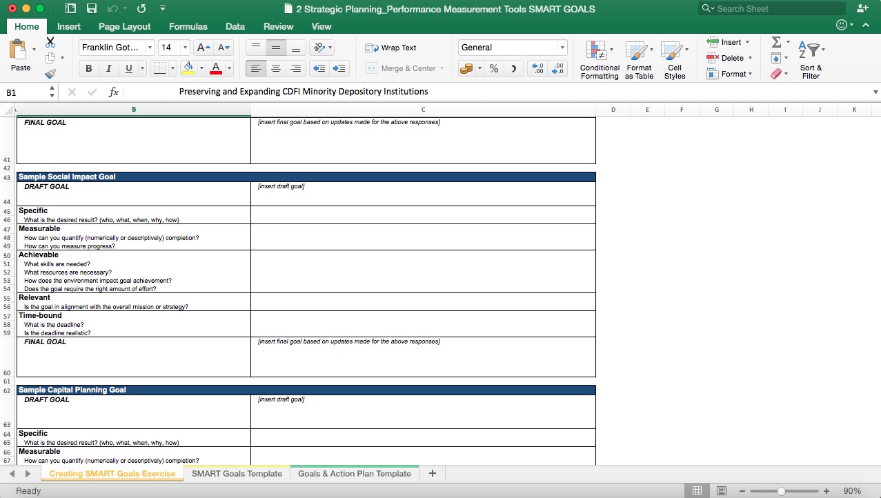 goals excel template