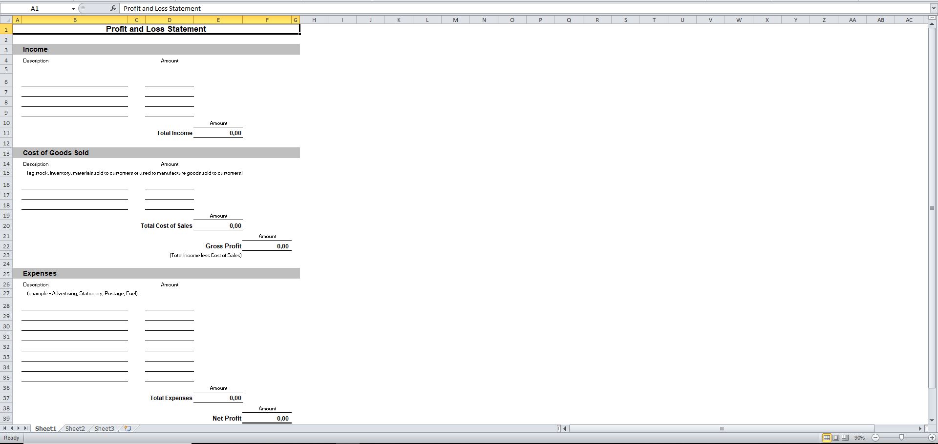 Profit & Loss Statement Template in Excel - Eloquens