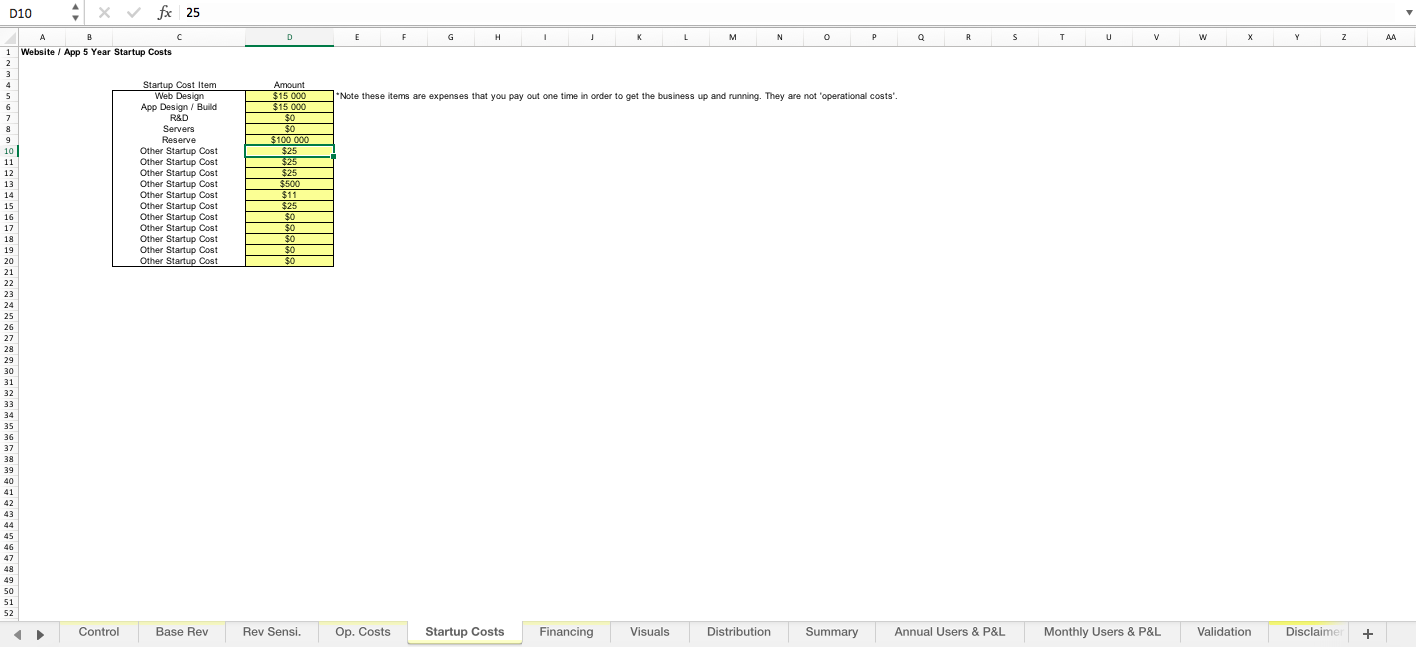 Mobile App / Website - 5 Year Recurring Revenue Excel Model Template ...