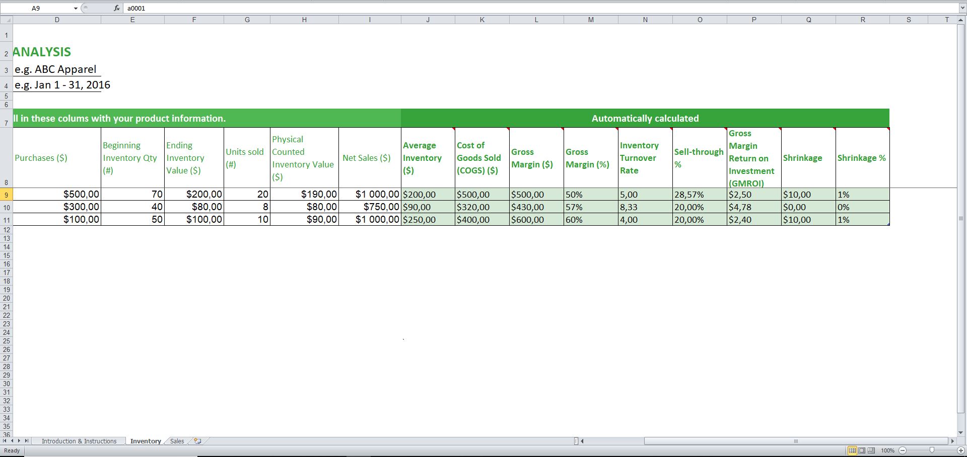 Retail Inventory and Sales Workbook - Eloquens