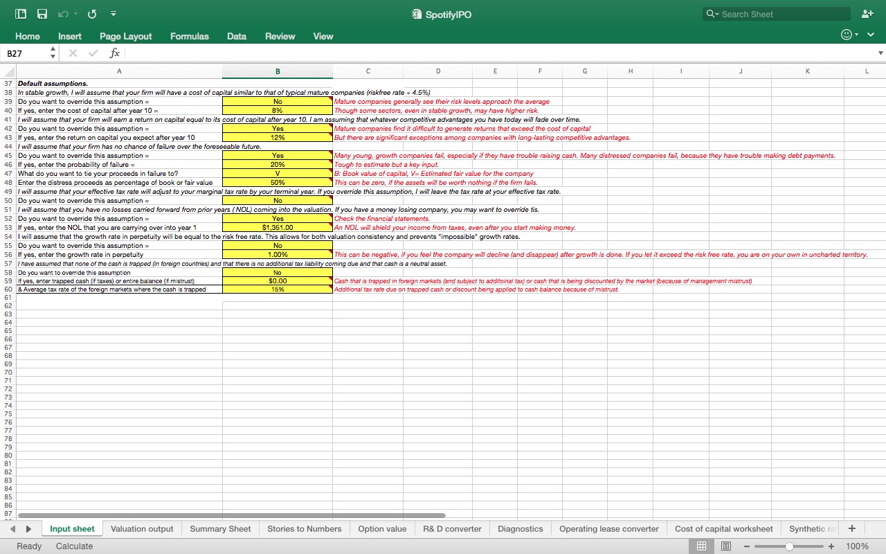 IPO Valuation Excel Model - Spotify - Eloquens