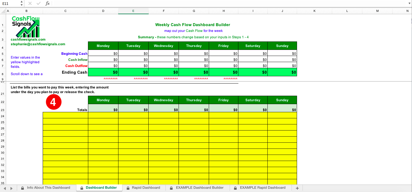 weekly cash sheet template
