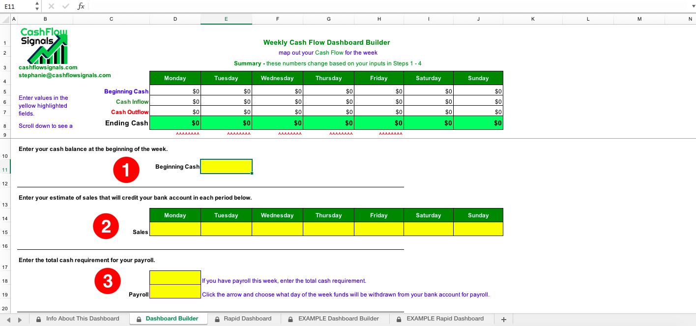 Weekly Cash Flow Excel Dashboard - Eloquens