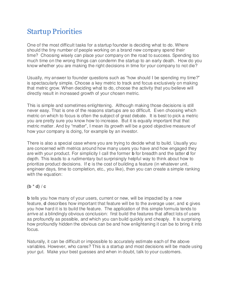 Startup Priorities - Eloquens