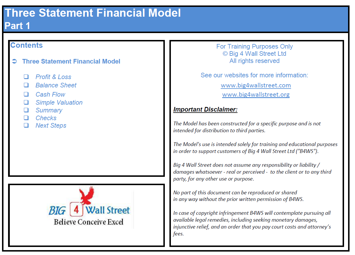 Three Statement Financial Excel Models & Valuation - Eloquens