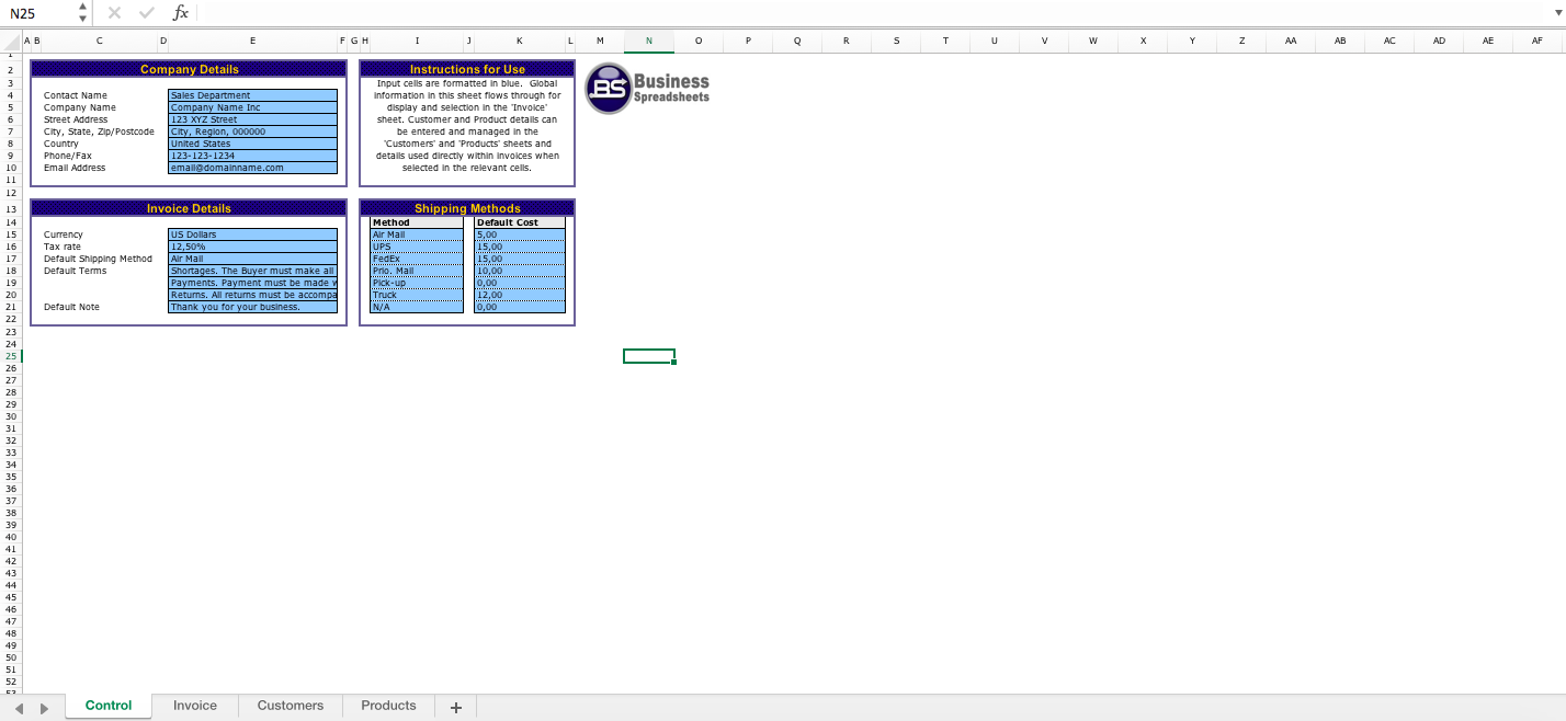 Customer Invoicing System Excel Model - Eloquens
