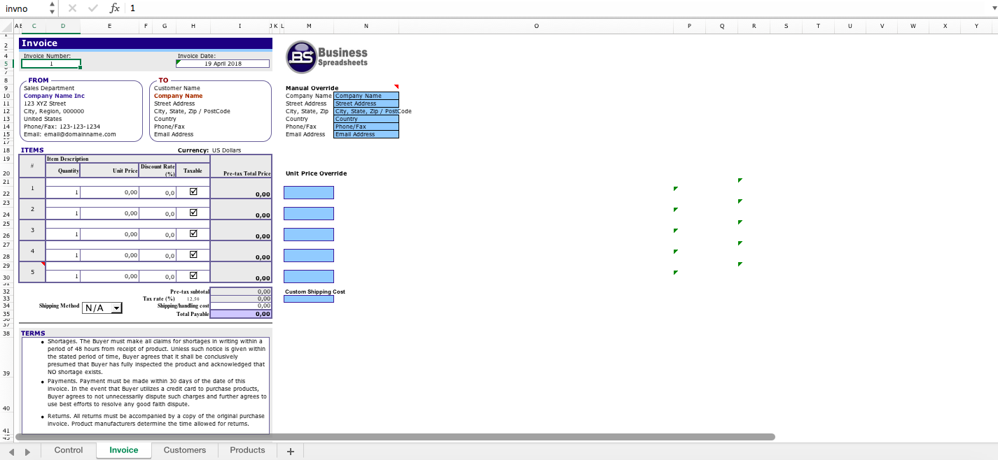 Customer Invoicing System Excel Model Eloquens