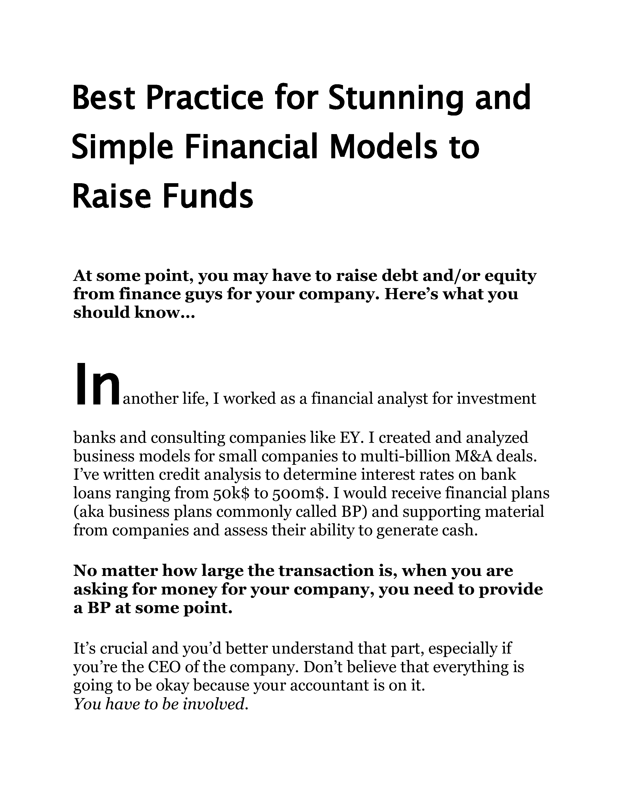 Best Practice for Stunning and Simple Financial Models to Raise Funds ...
