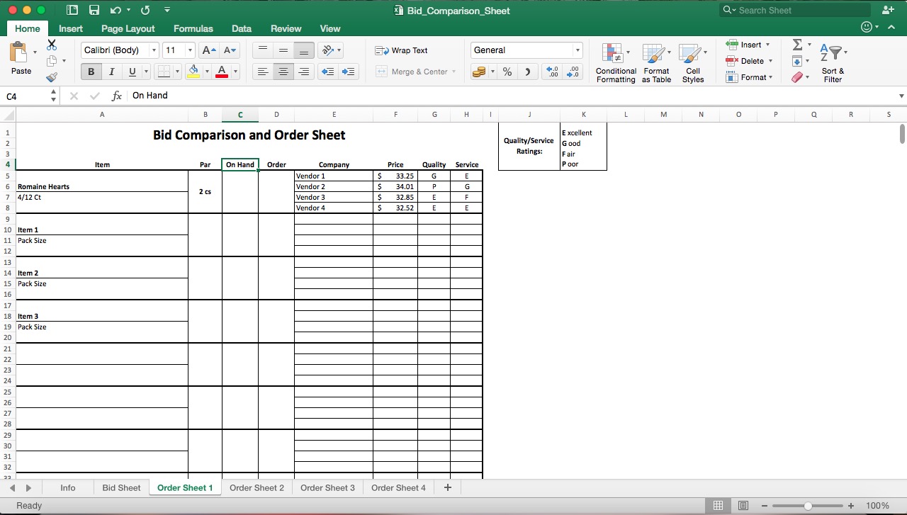 Food Purchasing Bid Sheet - Eloquens