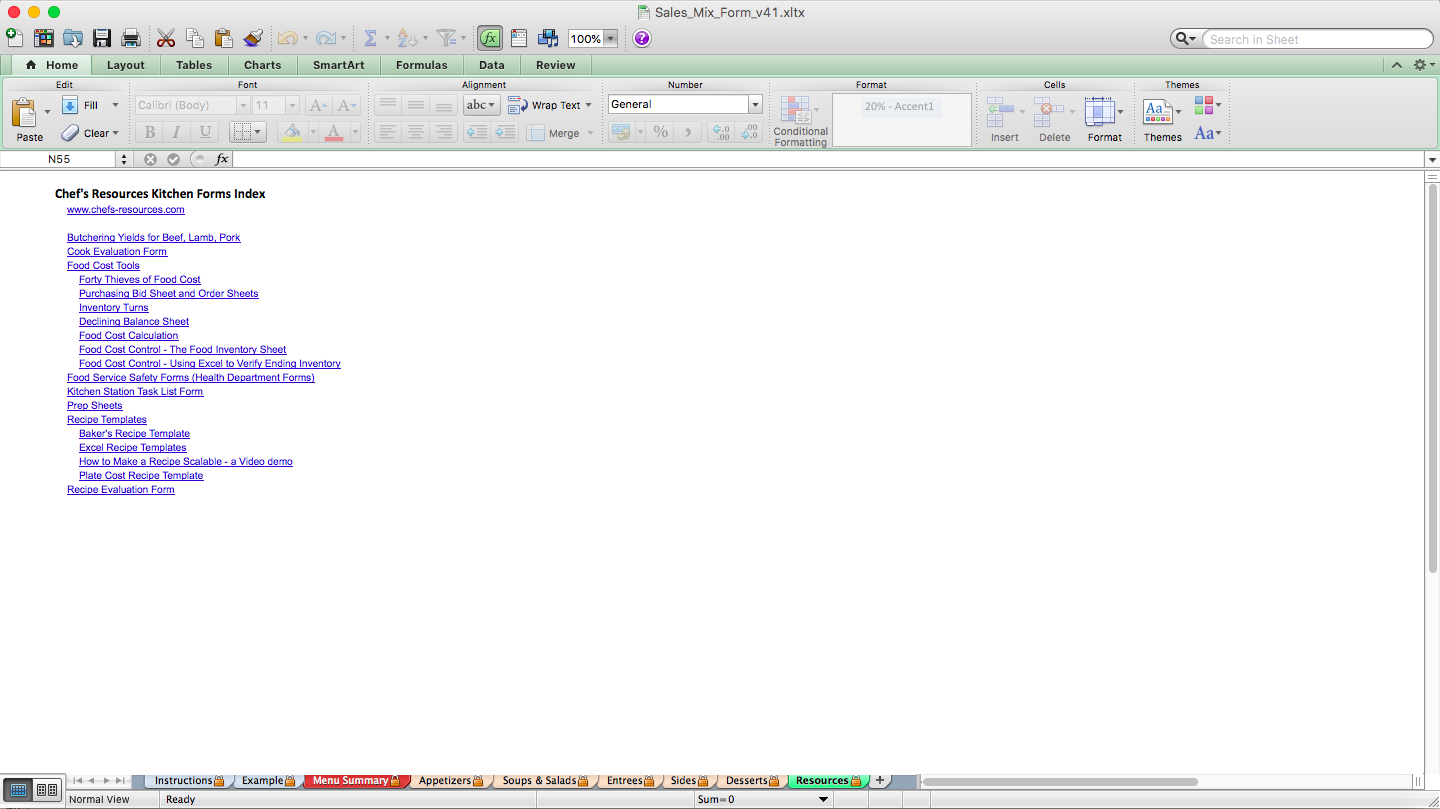 Sales Mix, Menu Mix and Menu Engineering Spreadsheet - Eloquens