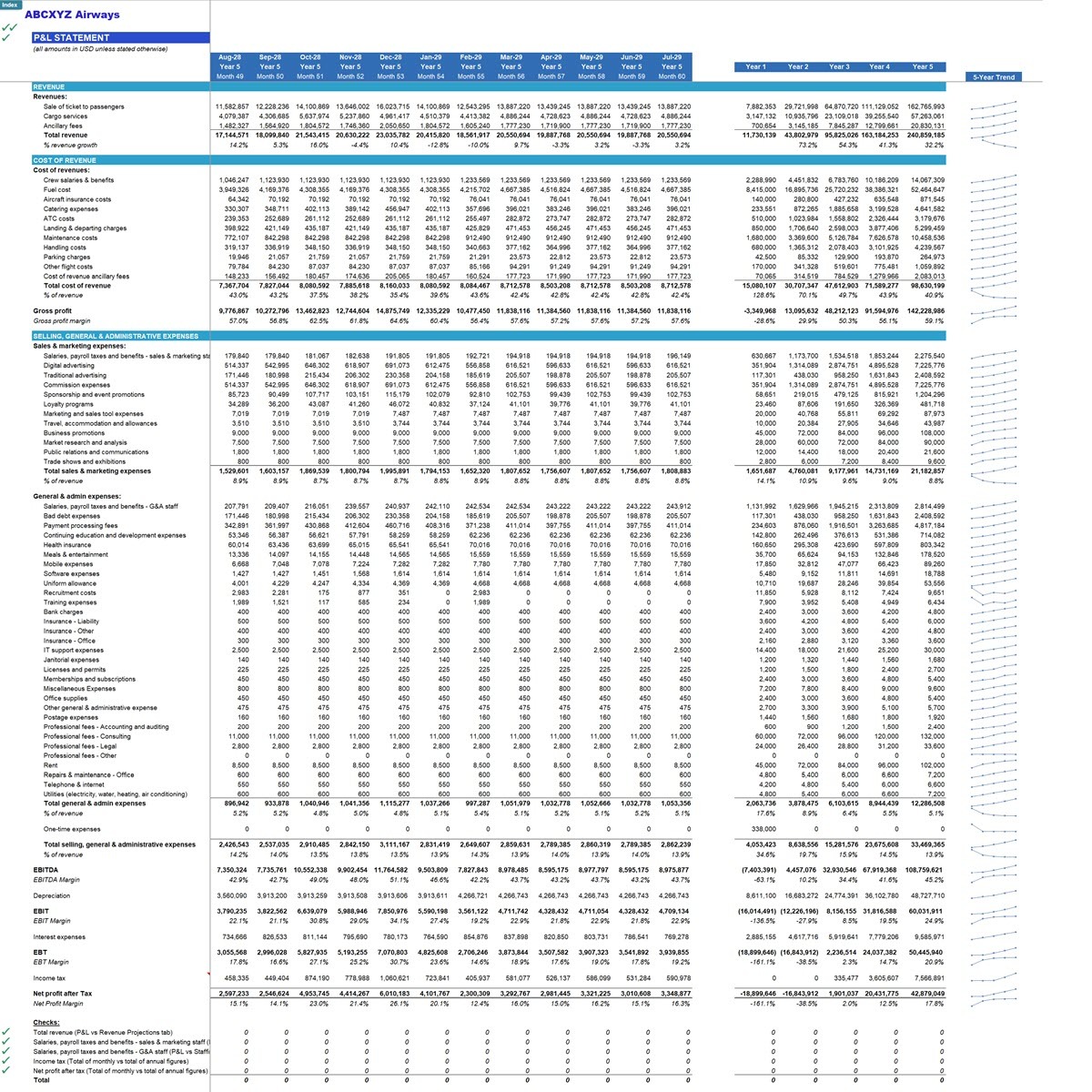 Airline Financial Projection Model (Lease only) - Eloquens