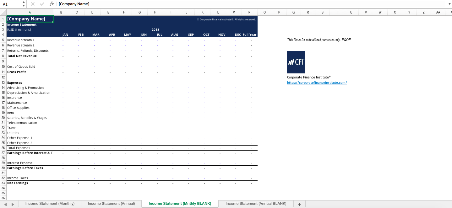 Microsoft Excel Income Statement Template