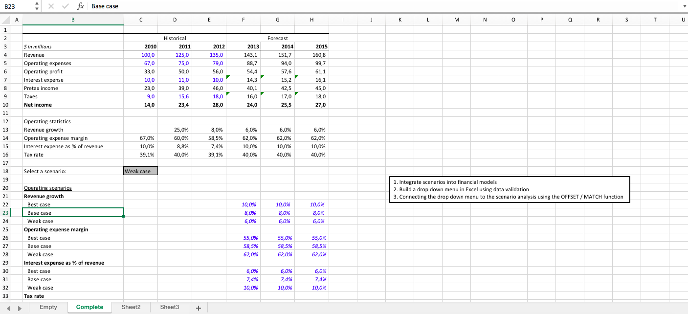 OFFSET MATCH and Data Validation Excel Model Template - Eloquens