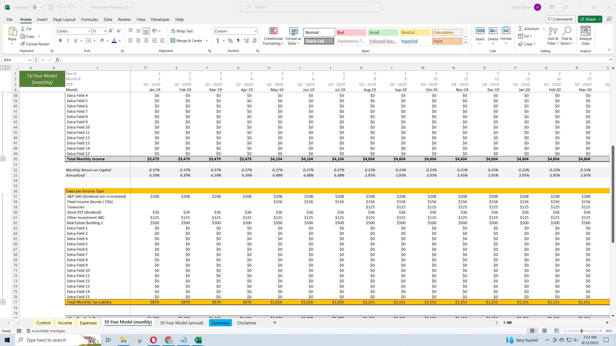 Retirement Planner Excel Model - Cash Flow Forecasting with Inflation ...