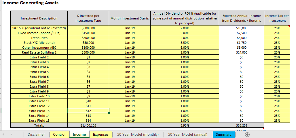 Retirement Planner Excel Model - Cash Flow Forecasting with Inflation ...