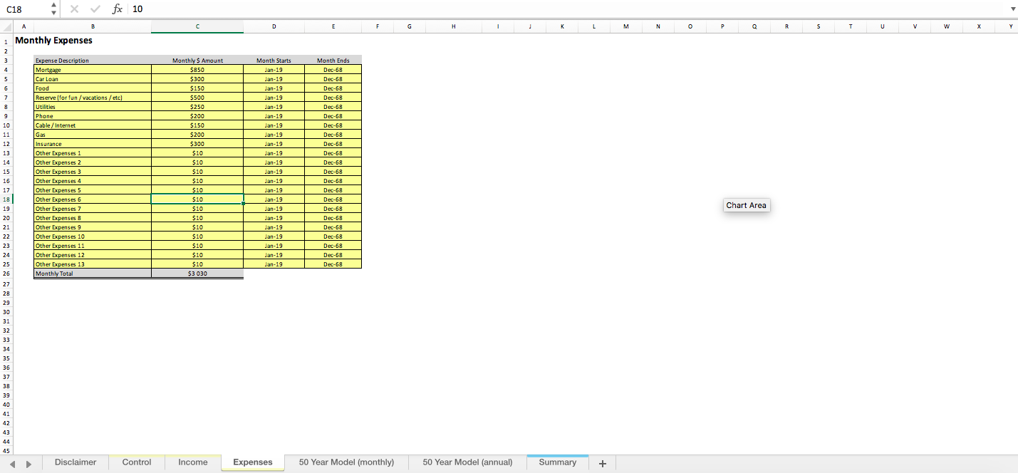 Retirement Planner Excel Model - Cash Flow Forecasting with Inflation ...
