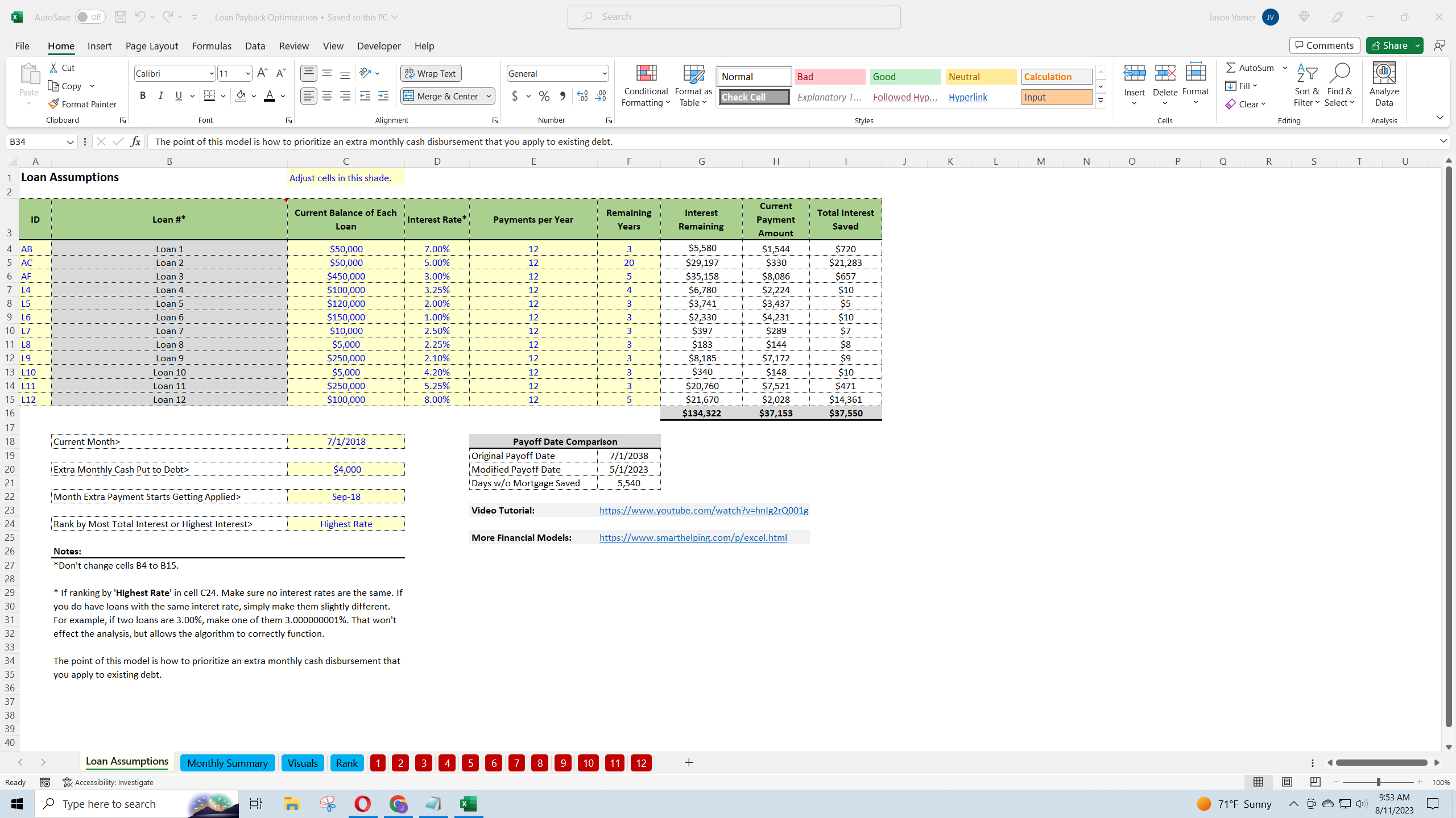 Loan Pay Back Optimizer - Excel Model - Eloquens