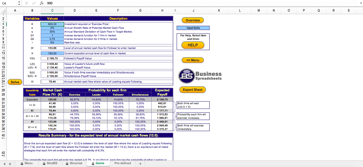 Real Options Valuation and Analysis Excel Model - Eloquens