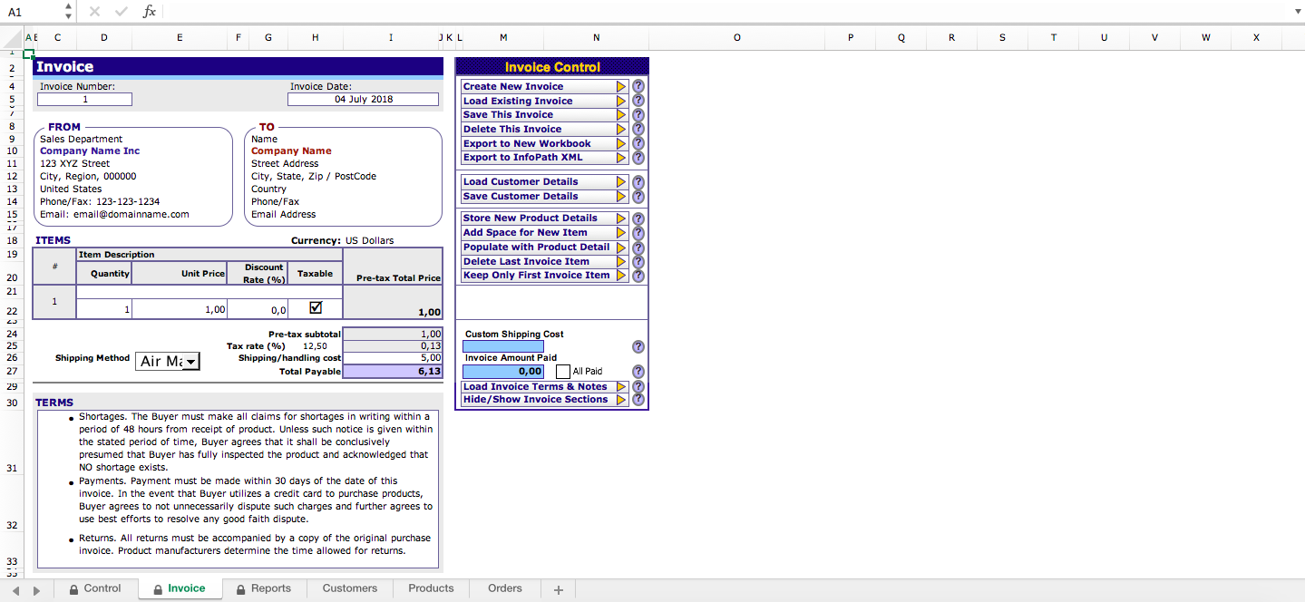 Customer Invoicing and Inventory Management Excel Model - Eloquens