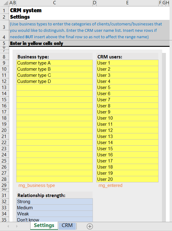Basic CRM system Excel Model - Eloquens