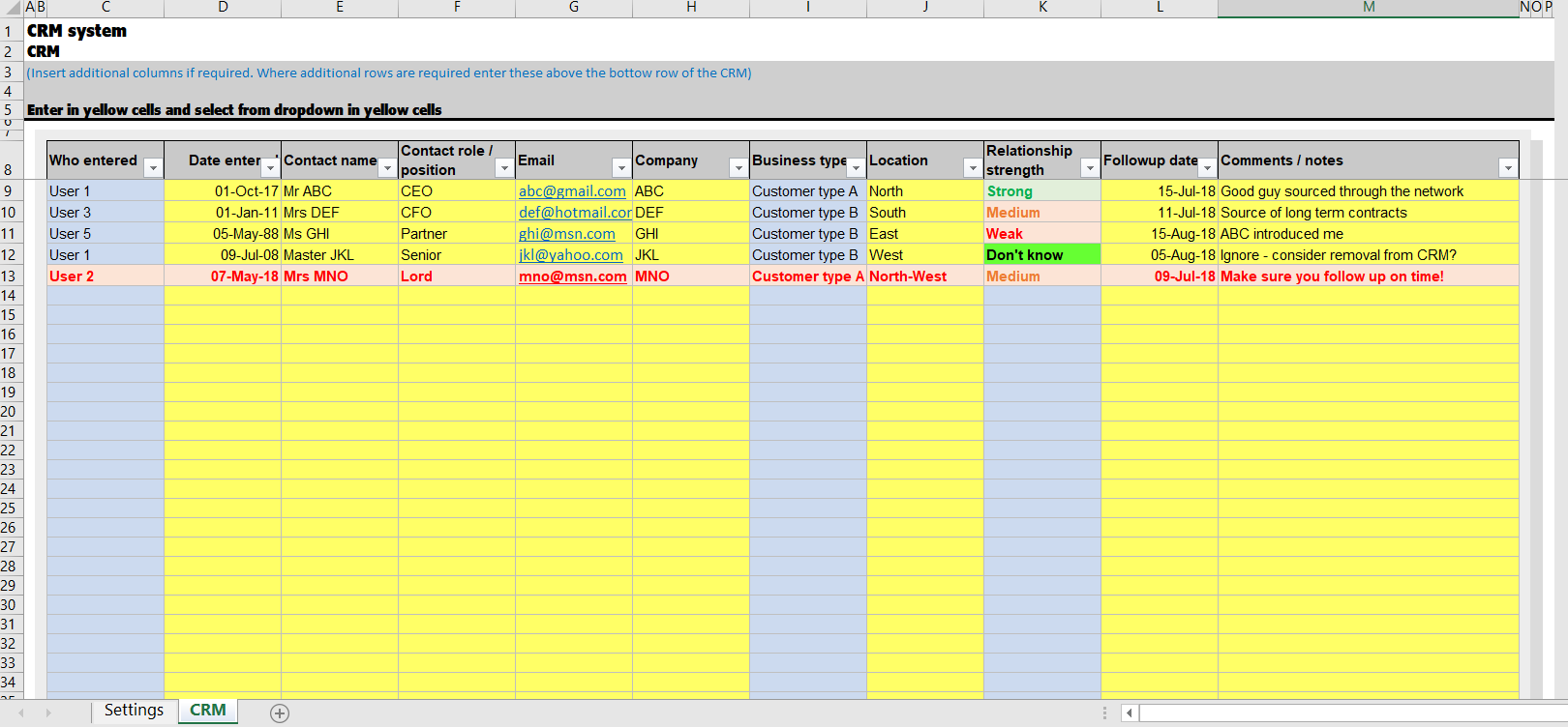 Basic CRM system Excel Model - Eloquens