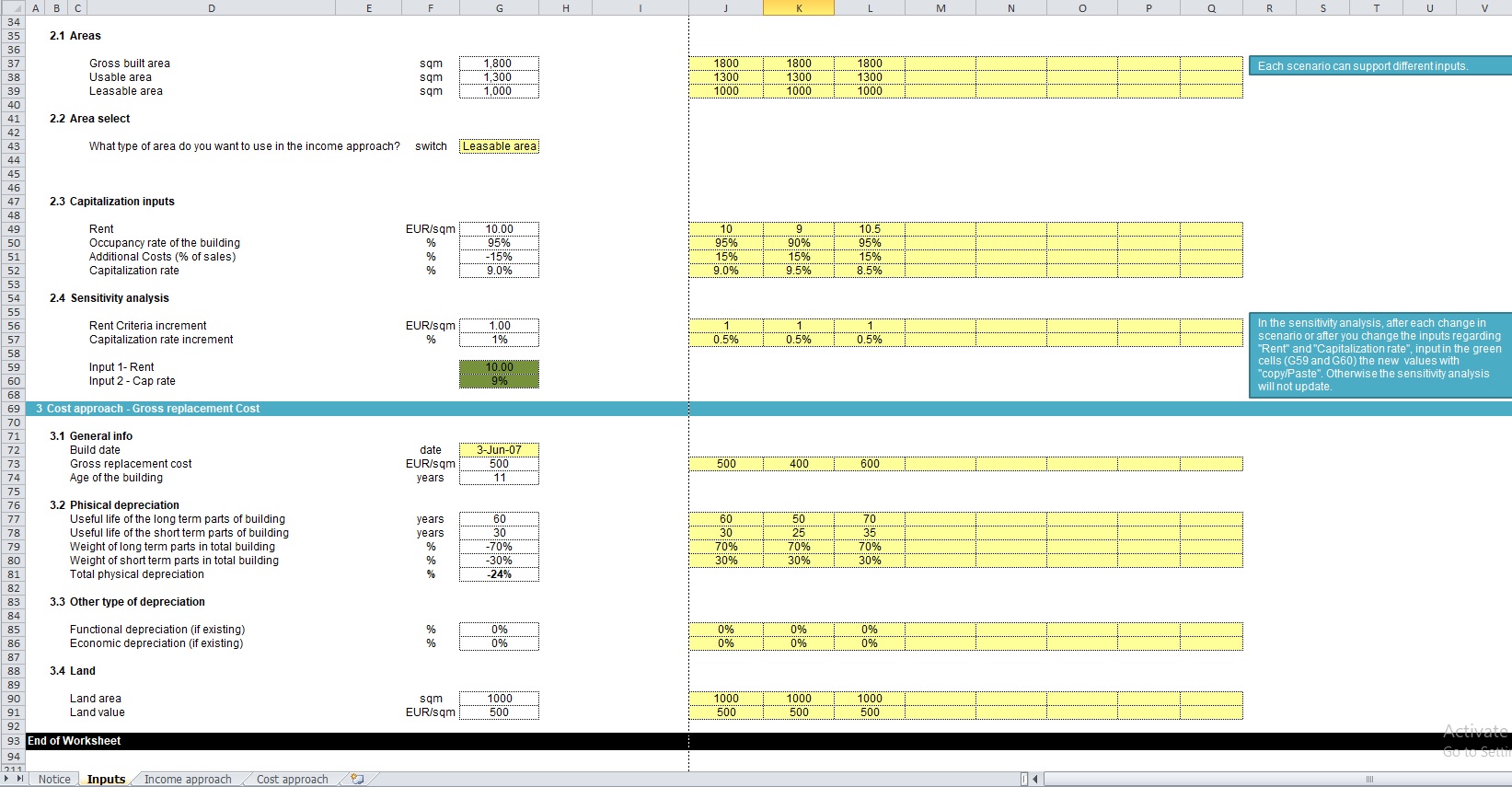 Real Estate Valuation Excel Model - Income and Cost approach - Eloquens