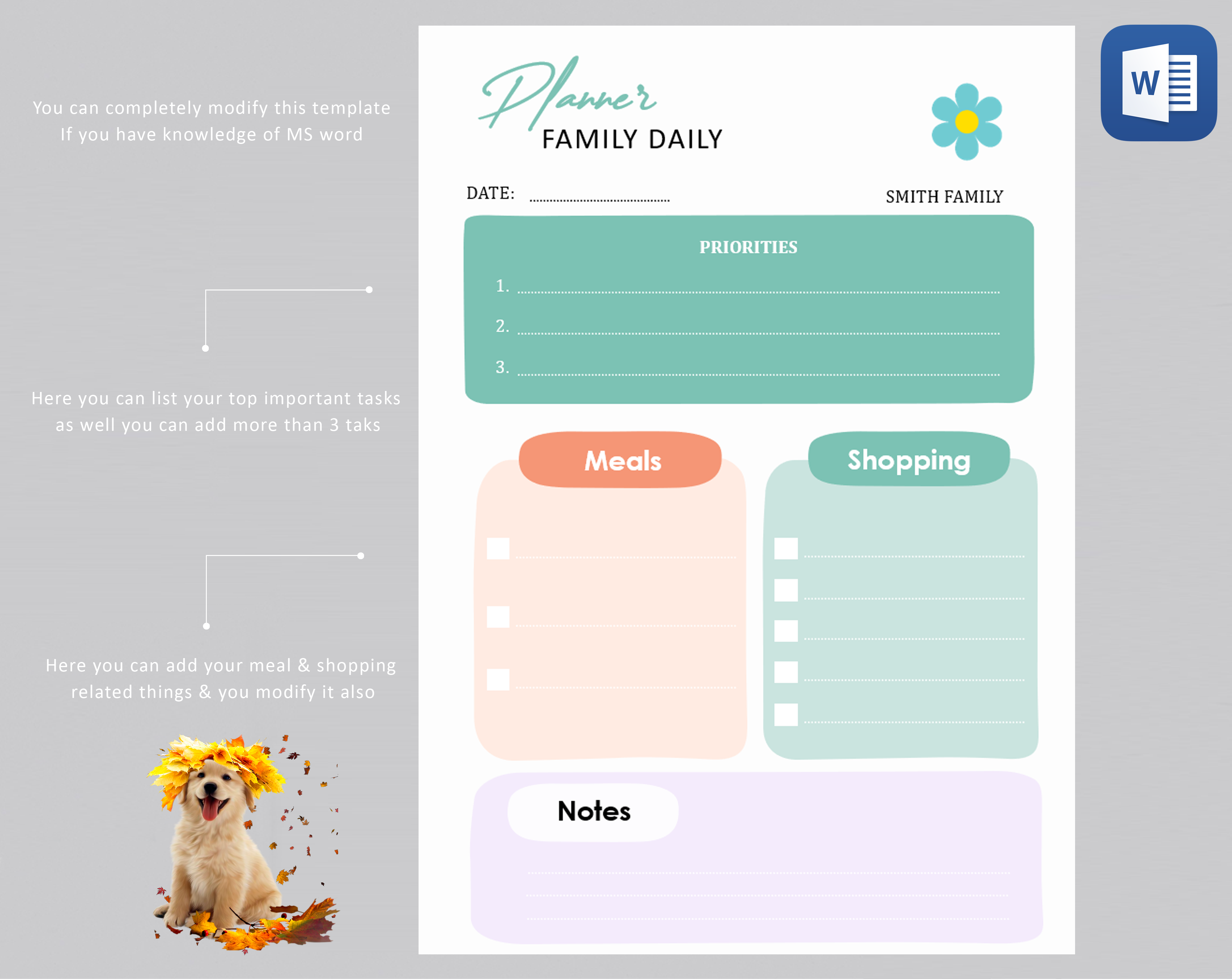 Family daily planner template - Eloquens