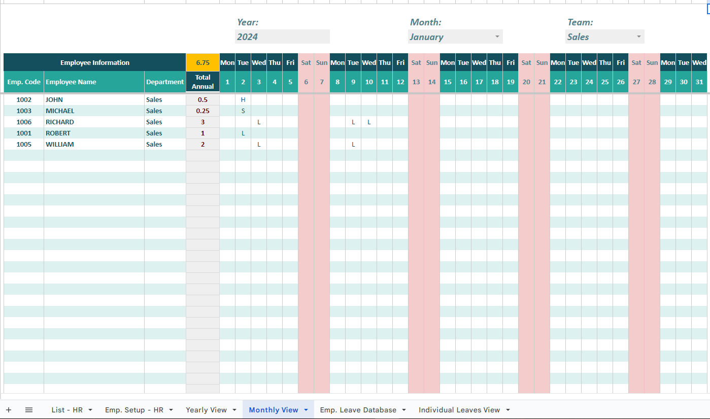 Dynamic Leave Tracker - Google Sheets - Eloquens