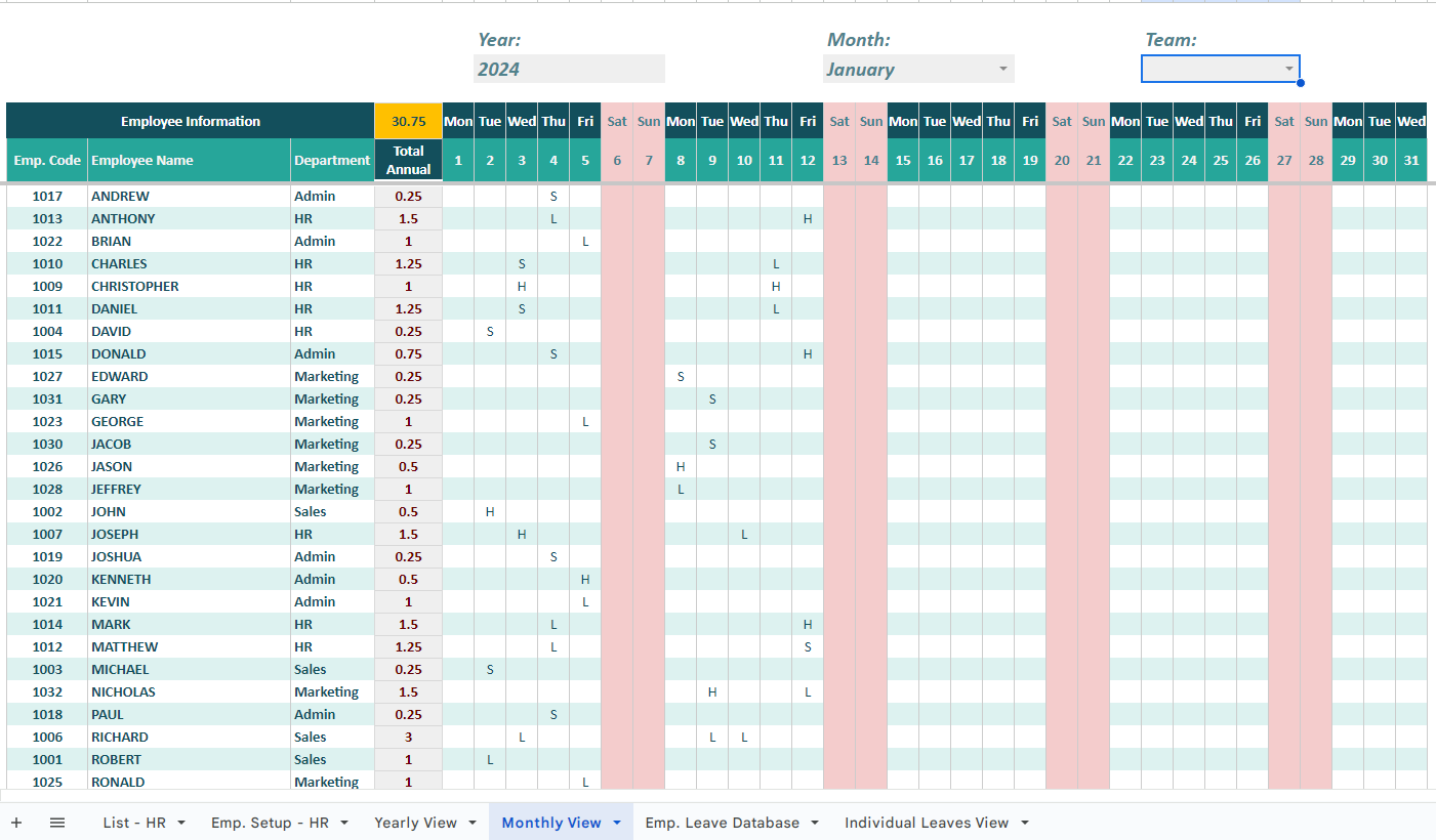 Dynamic Leave Tracker - Google Sheets - Eloquens