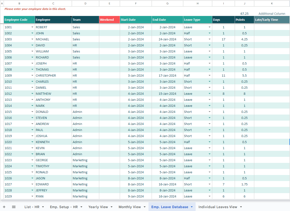 Dynamic Leave Tracker - Google Sheets - Eloquens