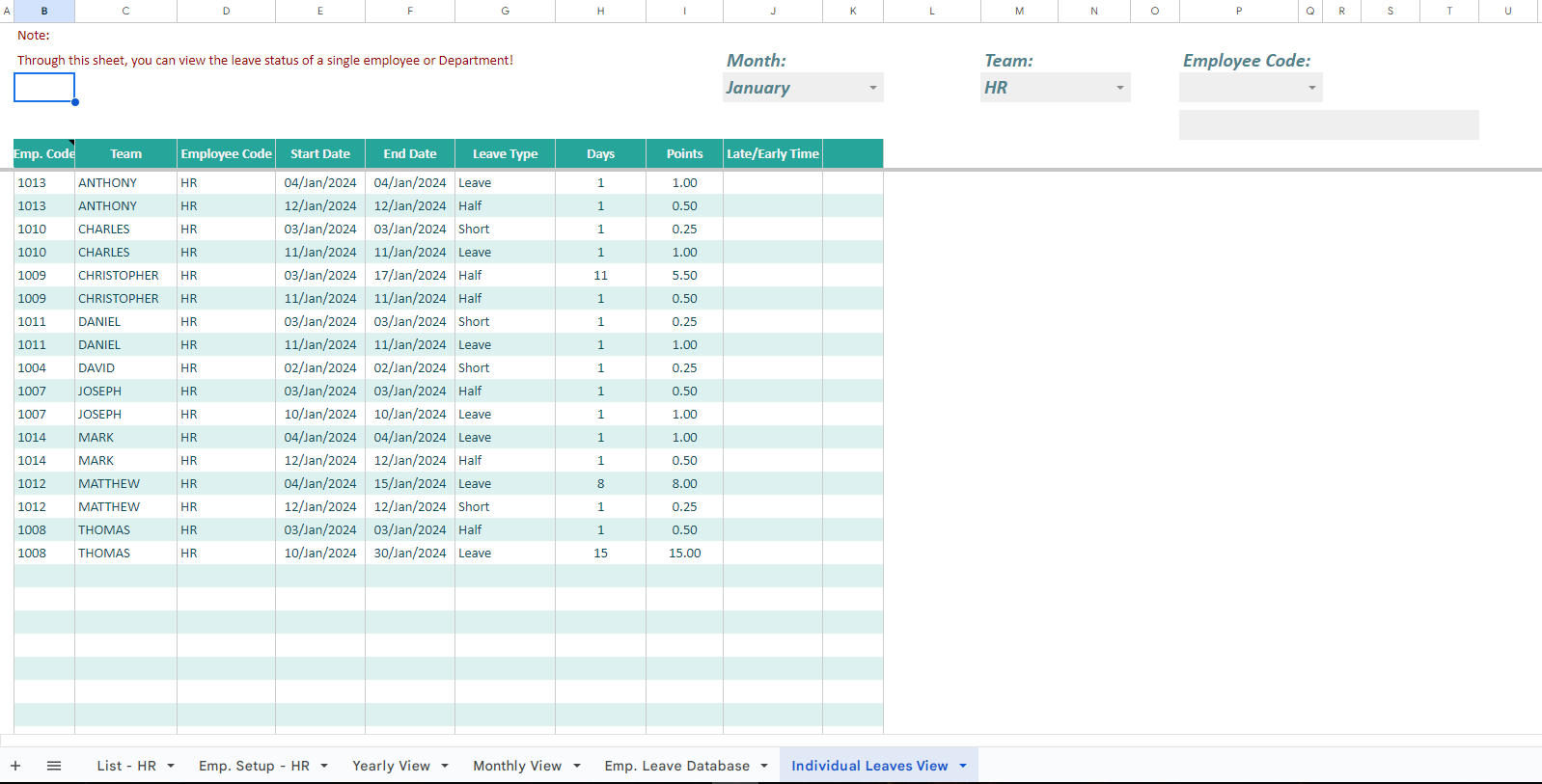 Dynamic Leave Tracker - Google Sheets - Eloquens